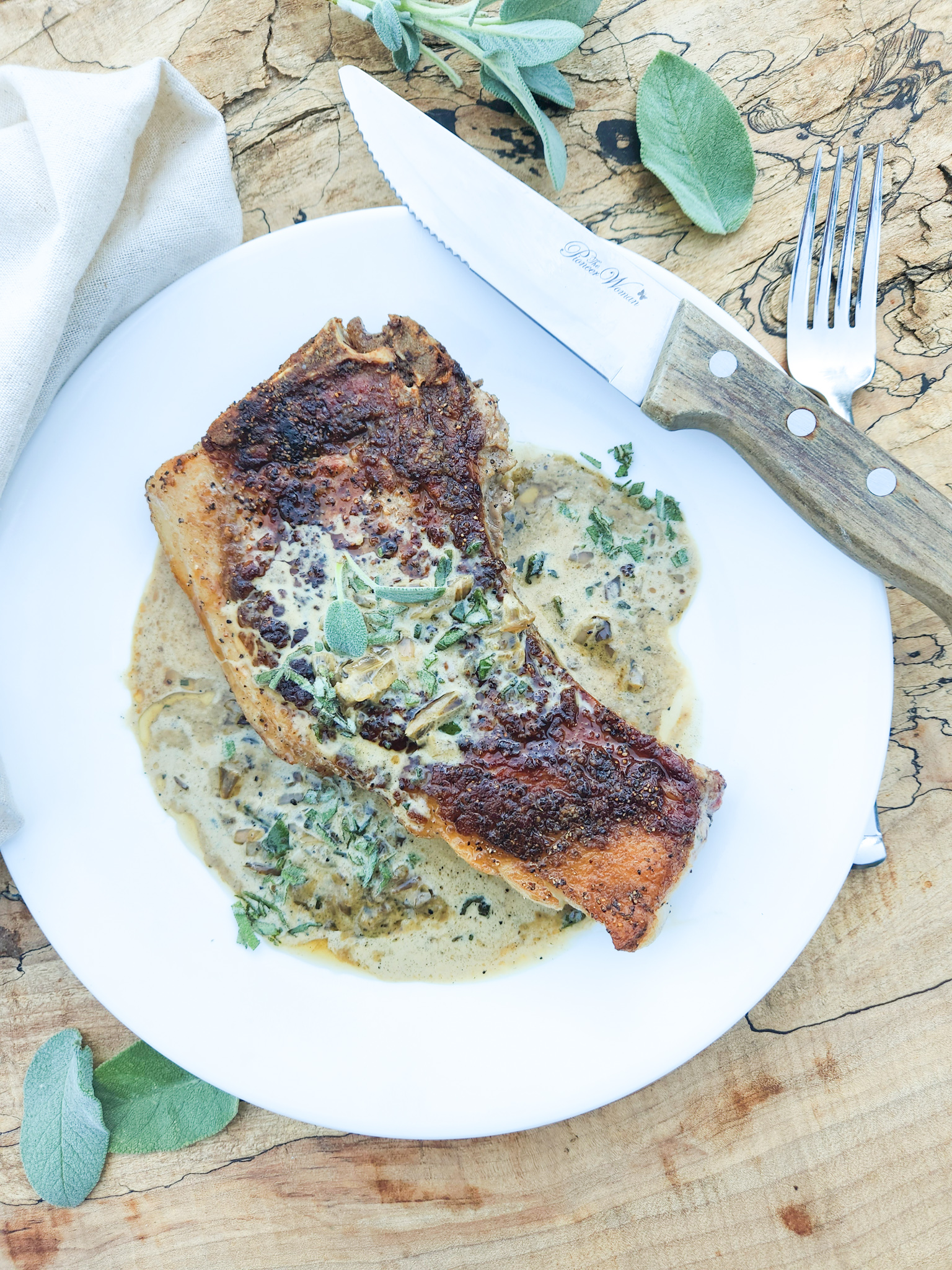 Pan Seared Pork Chops with Sage Cream Sauce - OUT WEST: Food & Lifestyle